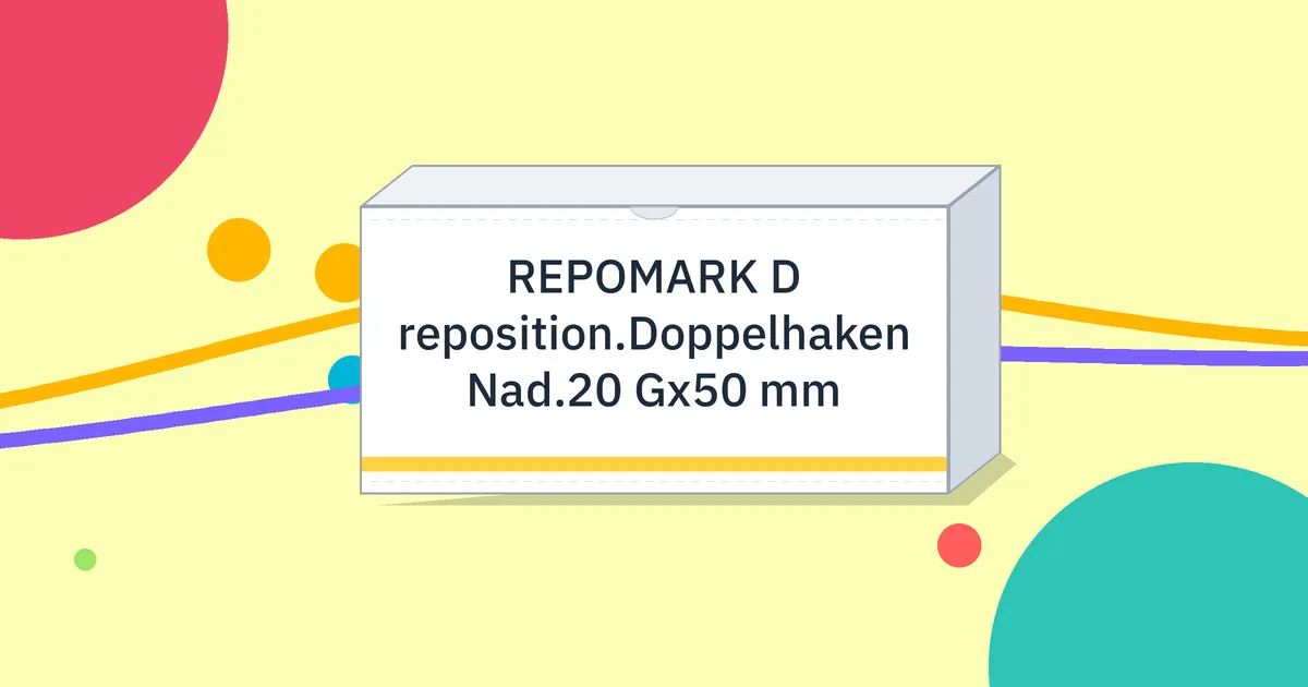 Symbolbild: Packung mit der Aufschrift REPOMARK D reposition.Doppelhaken Nad.20 Gx50 mm (PZN 19736910) – Verfügbarkeit und Bezug in Apotheken in Frankfurt am Main