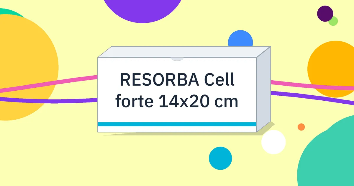 Symbolbild: Packung mit der Aufschrift RESORBA Cell forte 14x20 cm (PZN 04122993) – Verfügbarkeit und Bezug in Apotheken in Frankfurt am Main