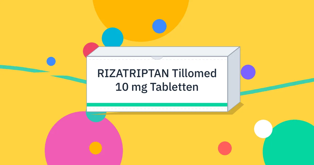 Symbolbild: Packung mit der Aufschrift RIZATRIPTAN Tillomed 10 mg Tabletten (PZN 13978523) – Verfügbarkeit und Bezug in Apotheken in Frankfurt am Main