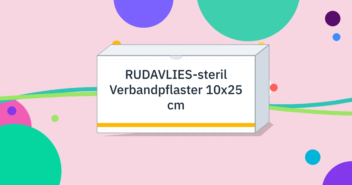 Symbolbild: Packung mit der Aufschrift RUDAVLIES-steril Verbandpflaster 10x25 cm (PZN 14414395) – Verfügbarkeit und Bezug in Apotheken in Frankfurt am Main