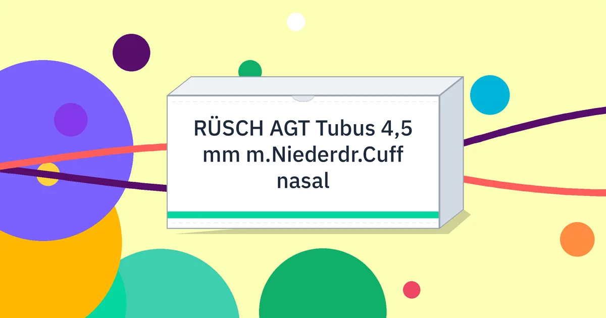 Symbolbild: Packung mit der Aufschrift RÜSCH AGT Tubus 4,5 mm m.Niederdr.Cuff nasal (PZN 06636704) – Verfügbarkeit und Bezug in Apotheken in Frankfurt am Main