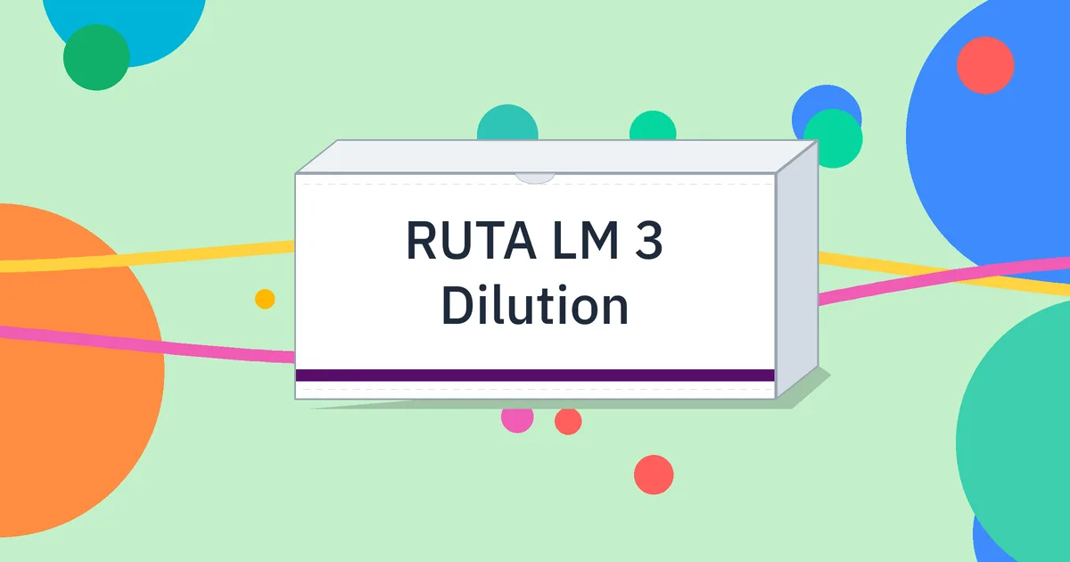 Symbolbild: Packung mit der Aufschrift RUTA LM 3 Dilution (PZN 13173587) – Verfügbarkeit und Bezug in Apotheken in Frankfurt am Main