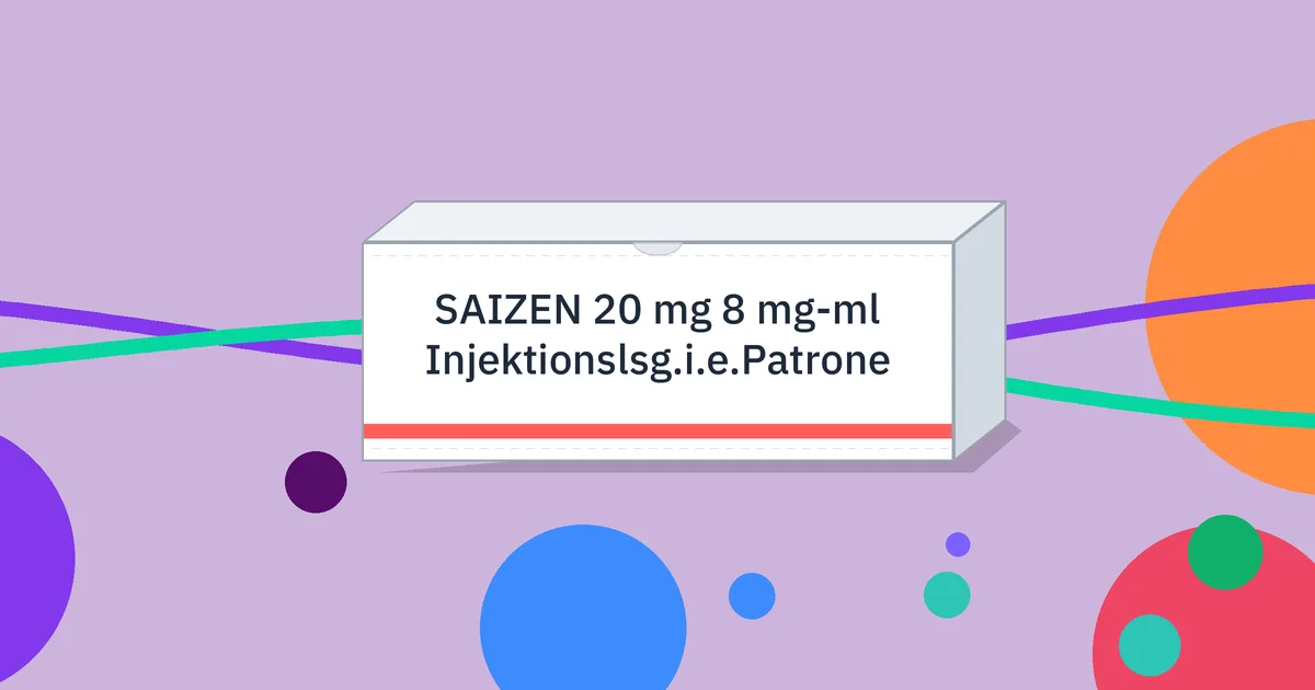 Symbolbild: Packung mit der Aufschrift SAIZEN 20 mg 8 mg-ml Injektionslsg.i.e.Patrone (PZN 19513044) – Verfügbarkeit und Bezug in Apotheken in Frankfurt am Main