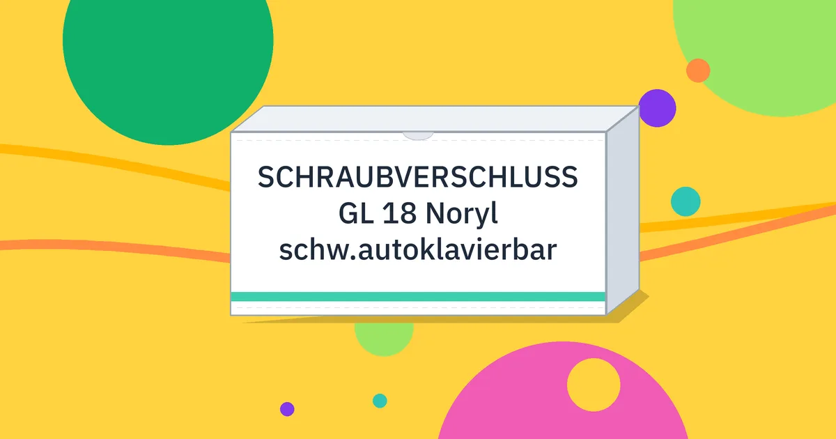 Symbolbild: Packung mit der Aufschrift SCHRAUBVERSCHLUSS GL 18 Noryl schw.autoklavierbar (PZN 18015344) – Verfügbarkeit und Bezug in Apotheken in Frankfurt am Main
