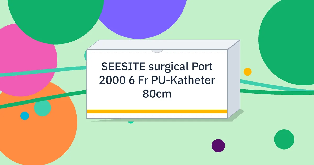 Symbolbild: Packung mit der Aufschrift SEESITE surgical Port 2000 6 Fr PU-Katheter 80cm (PZN 18493983) – Verfügbarkeit und Bezug in Apotheken in Frankfurt am Main