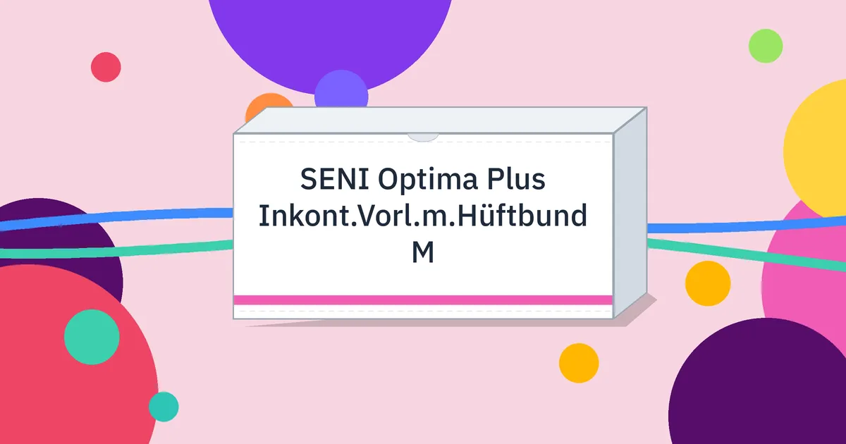 Symbolbild: Packung mit der Aufschrift SENI Optima Plus Inkont.Vorl.m.Hüftbund M (PZN 18012417) – Verfügbarkeit und Bezug in Apotheken in Frankfurt am Main
