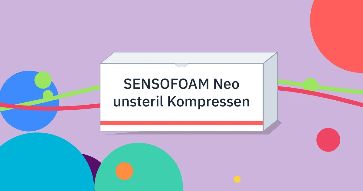Symbolbild: Packung mit der Aufschrift SENSOFOAM Neo unsteril Kompressen (PZN 11543347) – Verfügbarkeit und Bezug in Apotheken in Frankfurt am Main