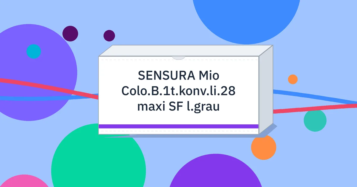 Symbolbild: Packung mit der Aufschrift SENSURA Mio Colo.B.1t.konv.li.28 maxi SF l.grau (PZN 11098924) – Verfügbarkeit und Bezug in Apotheken in Frankfurt am Main