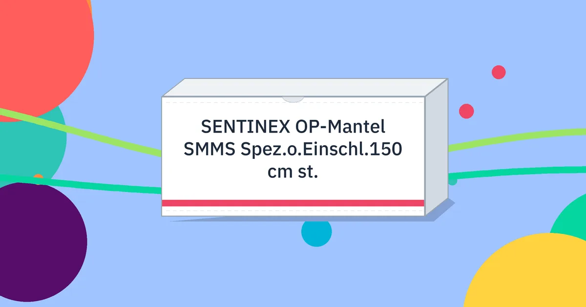 Symbolbild: Packung mit der Aufschrift SENTINEX OP-Mantel SMMS Spez.o.Einschl.150 cm st. (PZN 03166244) – Verfügbarkeit und Bezug in Apotheken in Frankfurt am Main