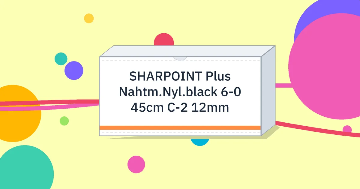 Symbolbild: Packung mit der Aufschrift SHARPOINT Plus Nahtm.Nyl.black 6-0 45cm C-2 12mm (PZN 17984070) – Verfügbarkeit und Bezug in Apotheken in Frankfurt am Main