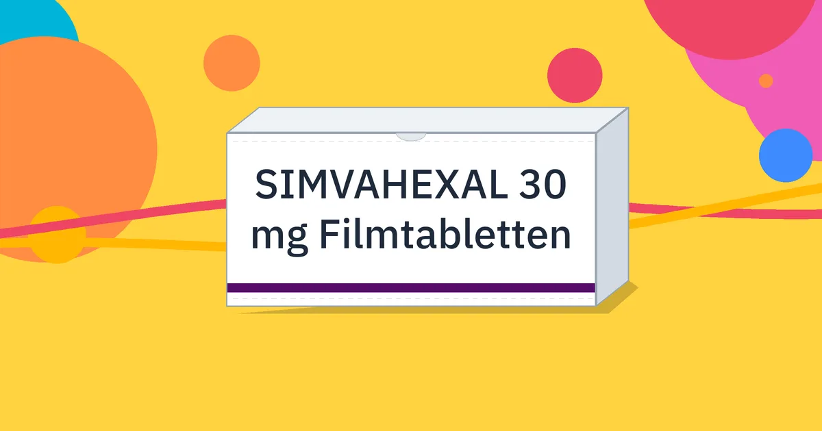 Symbolbild: Packung mit der Aufschrift SIMVAHEXAL 30 mg Filmtabletten (PZN 02846600) – Verfügbarkeit und Bezug in Apotheken in Frankfurt am Main