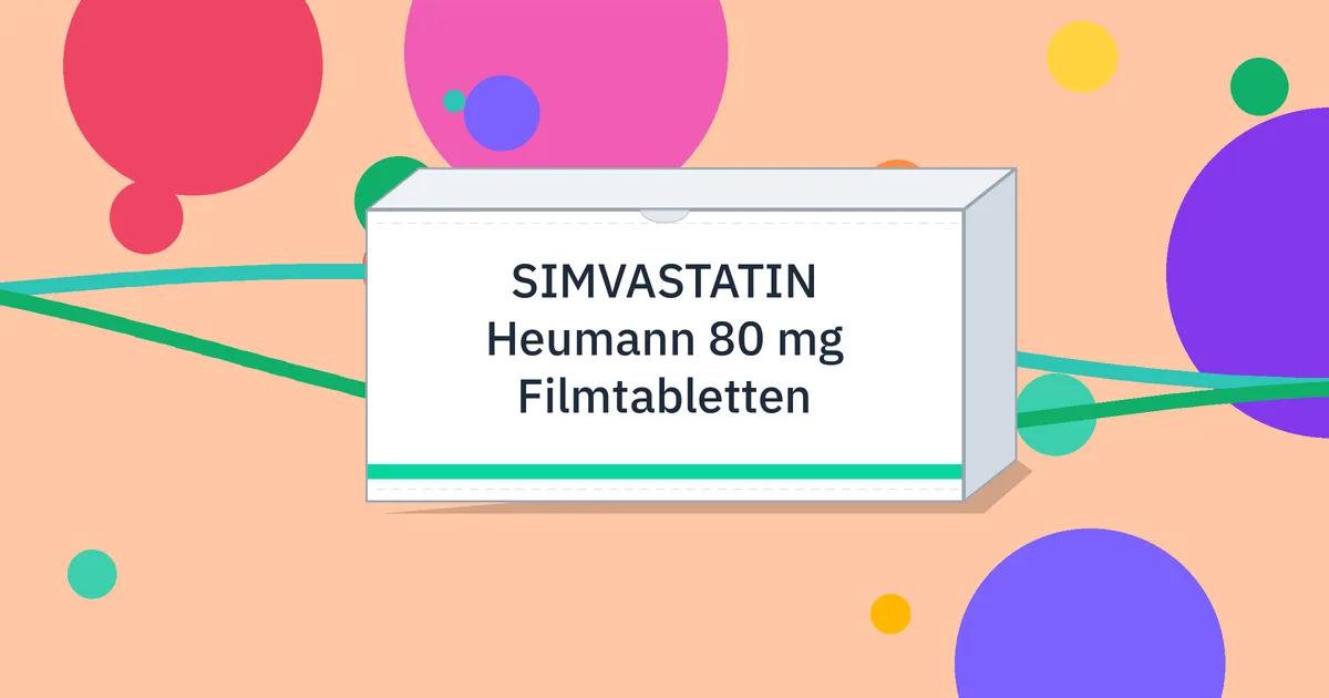 Symbolbild: Packung mit der Aufschrift SIMVASTATIN Heumann 80 mg Filmtabletten (PZN 03964744) – Verfügbarkeit und Bezug in Apotheken in Frankfurt am Main