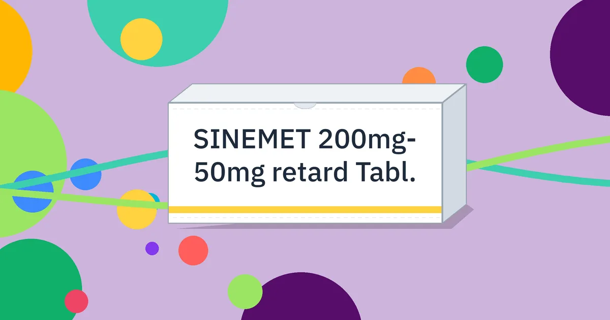 Symbolbild: Packung mit der Aufschrift SINEMET 200mg-50mg retard Tabl. (PZN 03117978) – Verfügbarkeit und Bezug in Apotheken in Frankfurt am Main