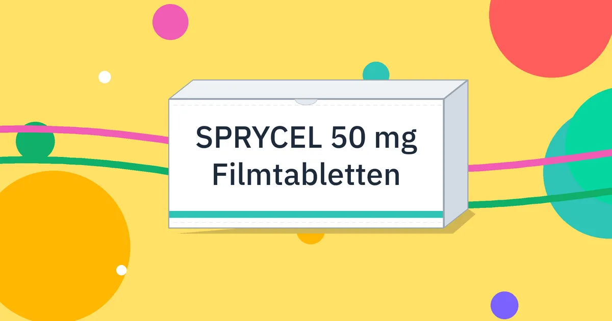 Symbolbild: Packung mit der Aufschrift SPRYCEL 50 mg Filmtabletten (PZN 10942111) – Verfügbarkeit und Bezug in Apotheken in Frankfurt am Main