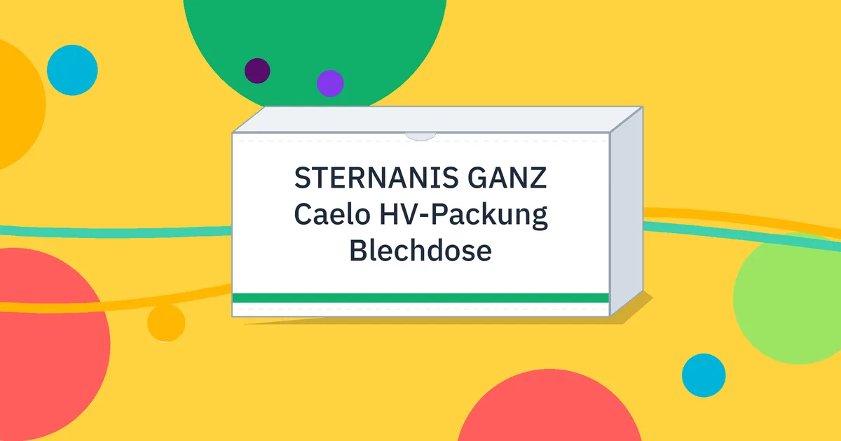 Symbolbild: Packung mit der Aufschrift STERNANIS GANZ Caelo HV-Packung Blechdose (PZN 10549514) – Verfügbarkeit und Bezug in Apotheken in Frankfurt am Main