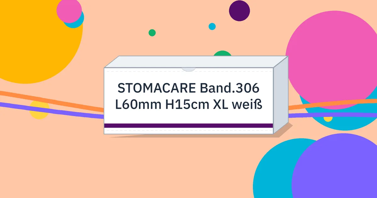 Symbolbild: Packung mit der Aufschrift STOMACARE Band.306 L60mm H15cm XL weiß (PZN 07663488) – Verfügbarkeit und Bezug in Apotheken in Frankfurt am Main