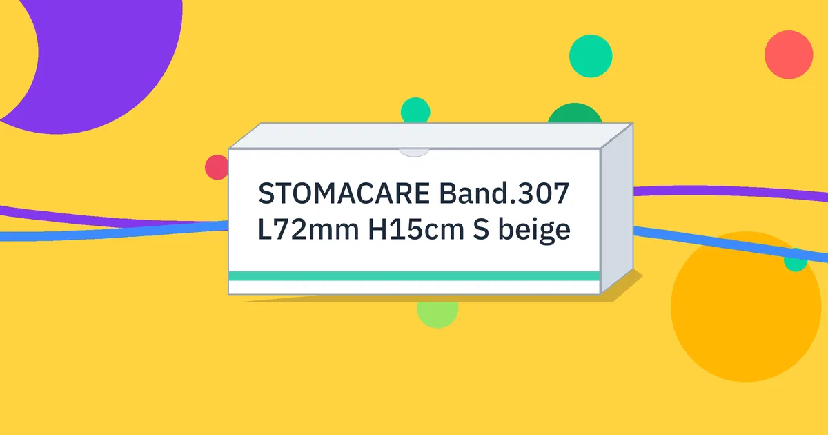 Symbolbild: Packung mit der Aufschrift STOMACARE Band.307 L72mm H15cm S beige (PZN 09109106) – Verfügbarkeit und Bezug in Apotheken in Frankfurt am Main