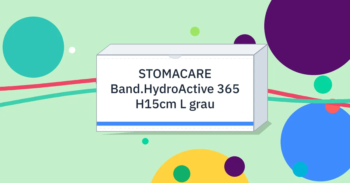 Symbolbild: Packung mit der Aufschrift STOMACARE Band.HydroActive 365 H15cm L grau (PZN 15862291) – Verfügbarkeit und Bezug in Apotheken in Frankfurt am Main
