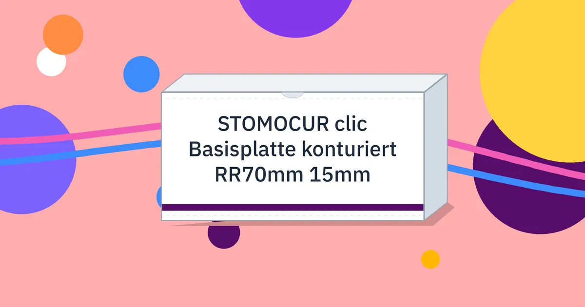 Symbolbild: Packung mit der Aufschrift STOMOCUR clic Basisplatte konturiert RR70mm 15mm (PZN 18239026) – Verfügbarkeit und Bezug in Apotheken in Frankfurt am Main