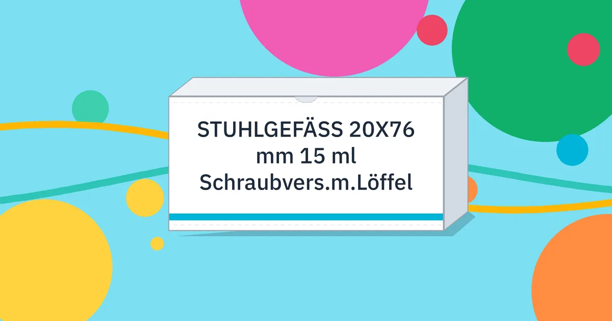 Symbolbild: Packung mit der Aufschrift STUHLGEFÄSS 20X76 mm 15 ml Schraubvers.m.Löffel (PZN 10401496) – Verfügbarkeit und Bezug in Apotheken in Frankfurt am Main