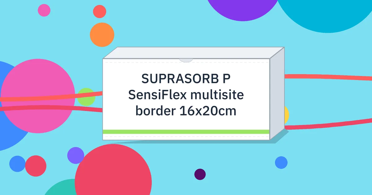 Symbolbild: Packung mit der Aufschrift SUPRASORB P SensiFlex multisite border 16x20cm (PZN 20085091) – Verfügbarkeit und Bezug in Apotheken in Frankfurt am Main