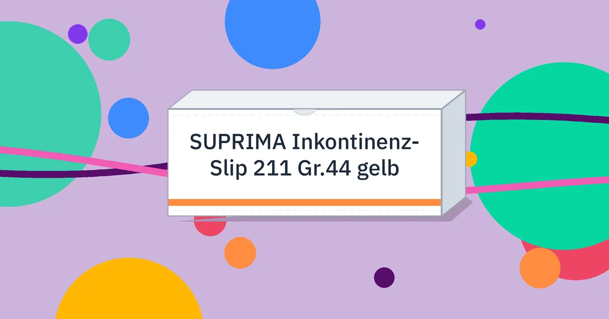 Symbolbild: Packung mit der Aufschrift SUPRIMA Inkontinenz-Slip 211 Gr.44 gelb (PZN 00708590) – Verfügbarkeit und Bezug in Apotheken in Frankfurt am Main