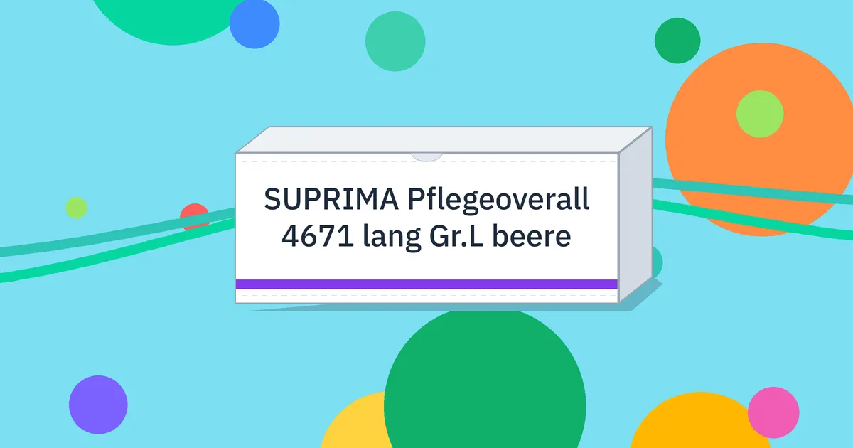 Symbolbild: Packung mit der Aufschrift SUPRIMA Pflegeoverall 4671 lang Gr.L beere (PZN 11660076) – Verfügbarkeit und Bezug in Apotheken in Frankfurt am Main