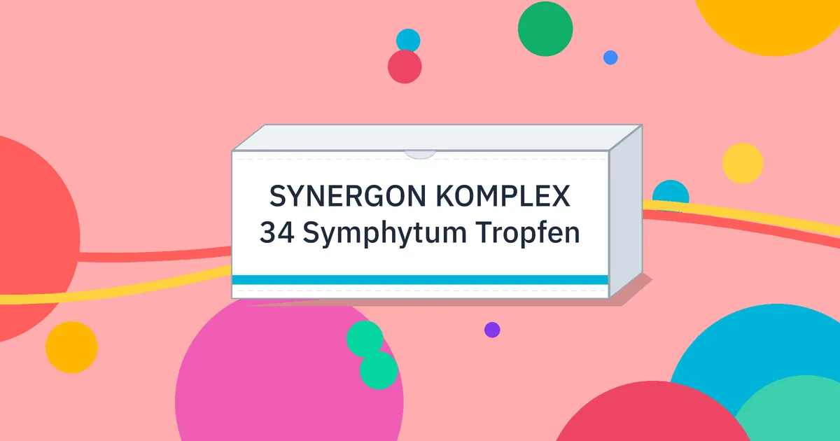 Symbolbild: Packung mit der Aufschrift SYNERGON KOMPLEX 34 Symphytum Tropfen (PZN 03467135) – Verfügbarkeit und Bezug in Apotheken in Frankfurt am Main