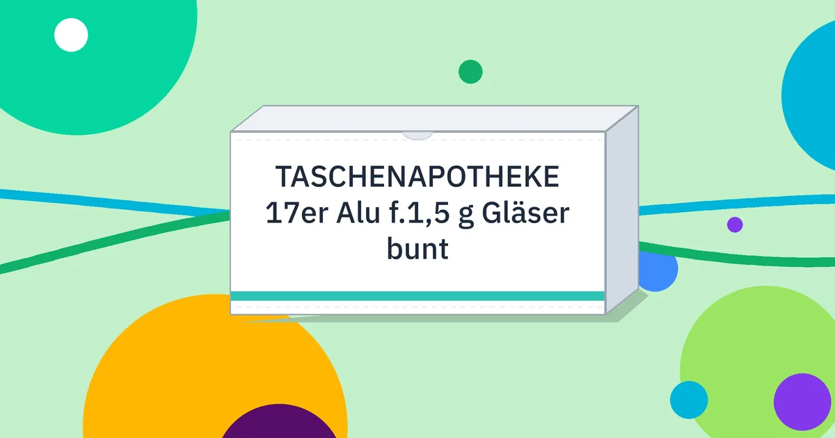 Symbolbild: Packung mit der Aufschrift TASCHENAPOTHEKE 17er Alu f.1,5 g Gläser bunt (PZN 09748036) – Verfügbarkeit und Bezug in Apotheken in Frankfurt am Main