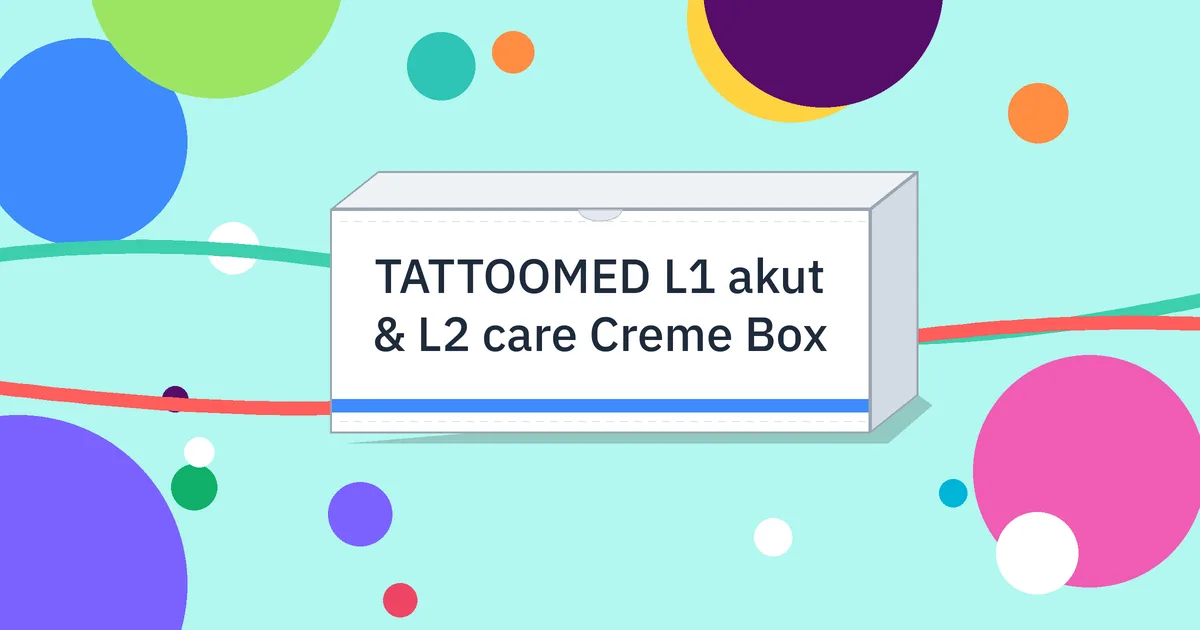 Symbolbild: Packung mit der Aufschrift TATTOOMED L1 akut & L2 care Creme Box (PZN 19290236) – Verfügbarkeit und Bezug in Apotheken in Frankfurt am Main