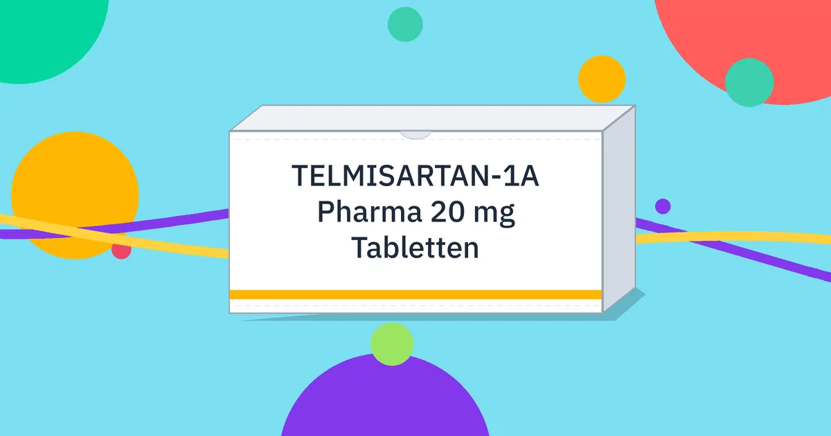 Symbolbild: Packung mit der Aufschrift TELMISARTAN-1A Pharma 20 mg Tabletten (PZN 01620868) – Verfügbarkeit und Bezug in Apotheken in Frankfurt am Main