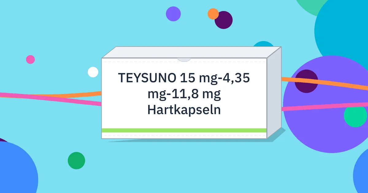 Symbolbild: Packung mit der Aufschrift TEYSUNO 15 mg-4,35 mg-11,8 mg Hartkapseln (PZN 09391574) – Verfügbarkeit und Bezug in Apotheken in Frankfurt am Main