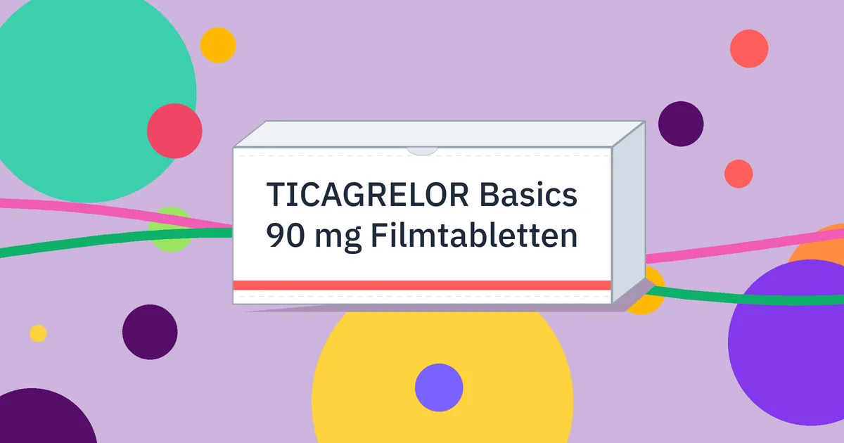 Symbolbild: Packung mit der Aufschrift TICAGRELOR Basics 90 mg Filmtabletten (PZN 19744312) – Verfügbarkeit und Bezug in Apotheken in Frankfurt am Main