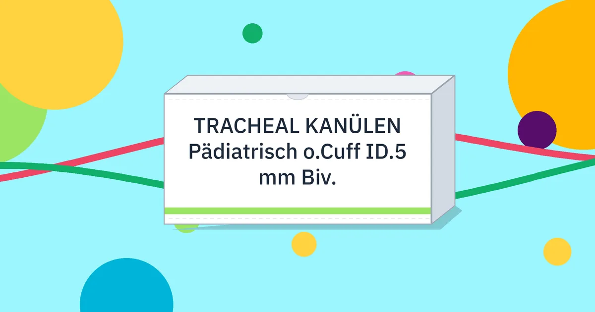 Symbolbild: Packung mit der Aufschrift TRACHEAL KANÜLEN Pädiatrisch o.Cuff ID.5 mm Biv. (PZN 02256643) – Verfügbarkeit und Bezug in Apotheken in Frankfurt am Main