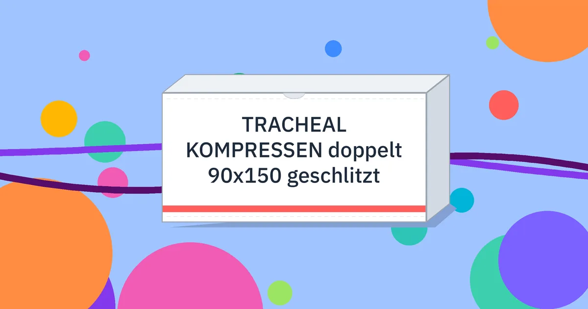 Symbolbild: Packung mit der Aufschrift TRACHEAL KOMPRESSEN doppelt 90x150 geschlitzt (PZN 03802800) – Verfügbarkeit und Bezug in Apotheken in Frankfurt am Main