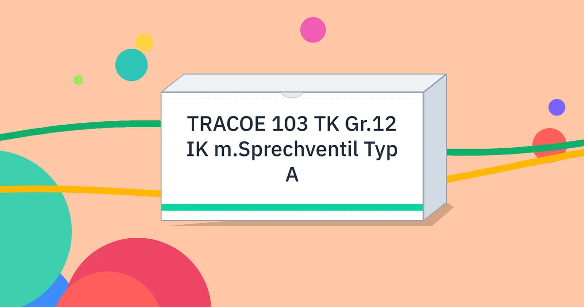 Symbolbild: Packung mit der Aufschrift TRACOE 103 TK Gr.12 IK m.Sprechventil Typ A (PZN 00911397) – Verfügbarkeit und Bezug in Apotheken in Frankfurt am Main