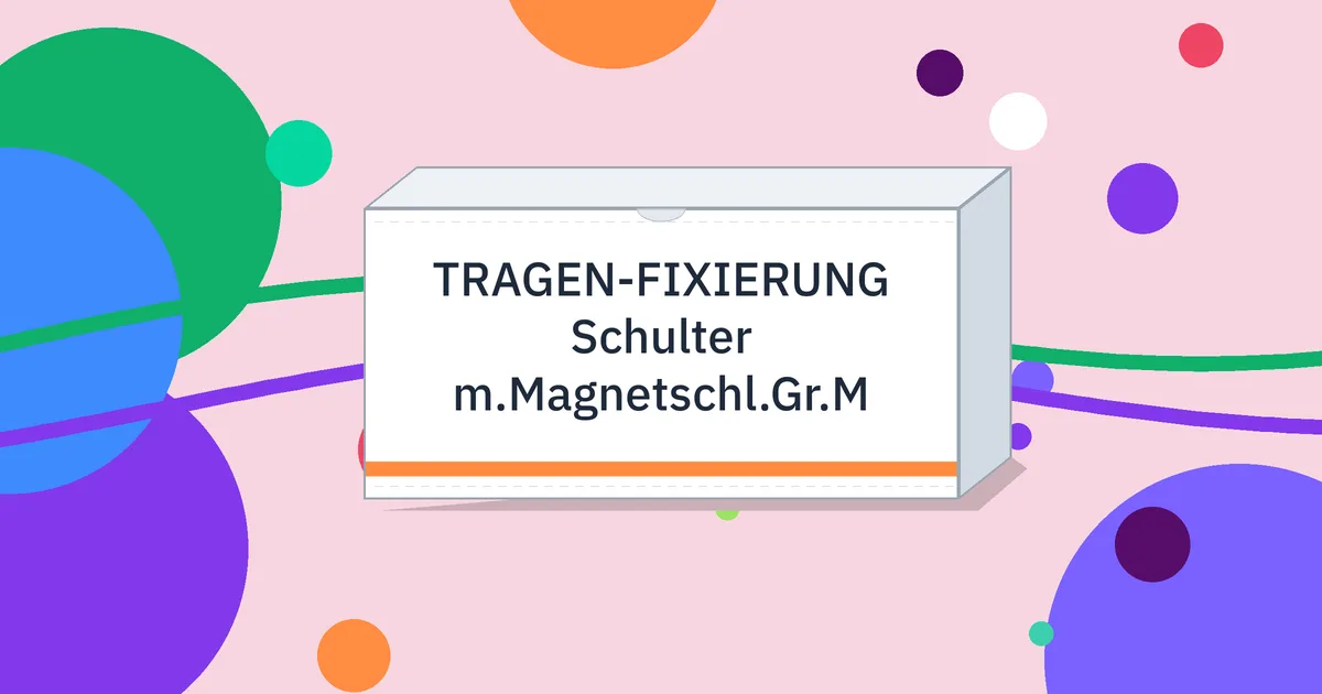 Symbolbild: Packung mit der Aufschrift TRAGEN-FIXIERUNG Schulter m.Magnetschl.Gr.M (PZN 14297989) – Verfügbarkeit und Bezug in Apotheken in Frankfurt am Main