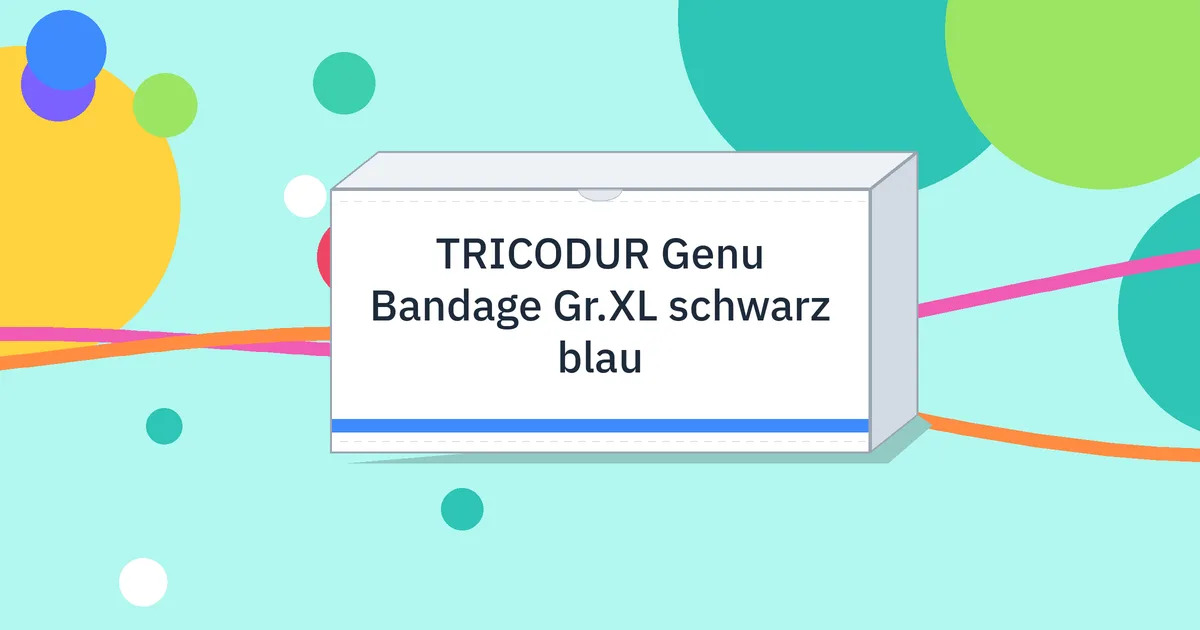 Symbolbild: Packung mit der Aufschrift TRICODUR Genu Bandage Gr.XL schwarz blau (PZN 03094220) – Verfügbarkeit und Bezug in Apotheken in Frankfurt am Main