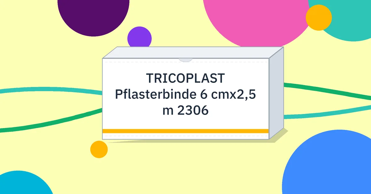 Symbolbild: Packung mit der Aufschrift TRICOPLAST Pflasterbinde 6 cmx2,5 m 2306 (PZN 12657403) – Verfügbarkeit und Bezug in Apotheken in Frankfurt am Main