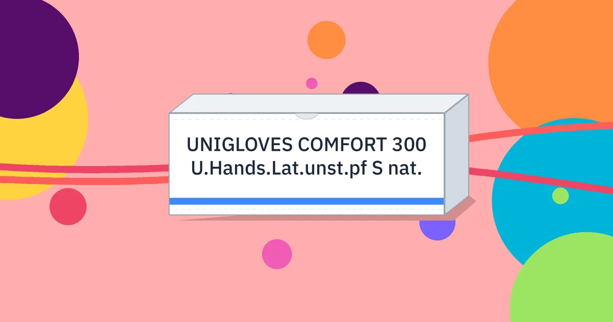Symbolbild: Packung mit der Aufschrift UNIGLOVES COMFORT 300 U.Hands.Lat.unst.pf S nat. (PZN 18100392) – Verfügbarkeit und Bezug in Apotheken in Frankfurt am Main