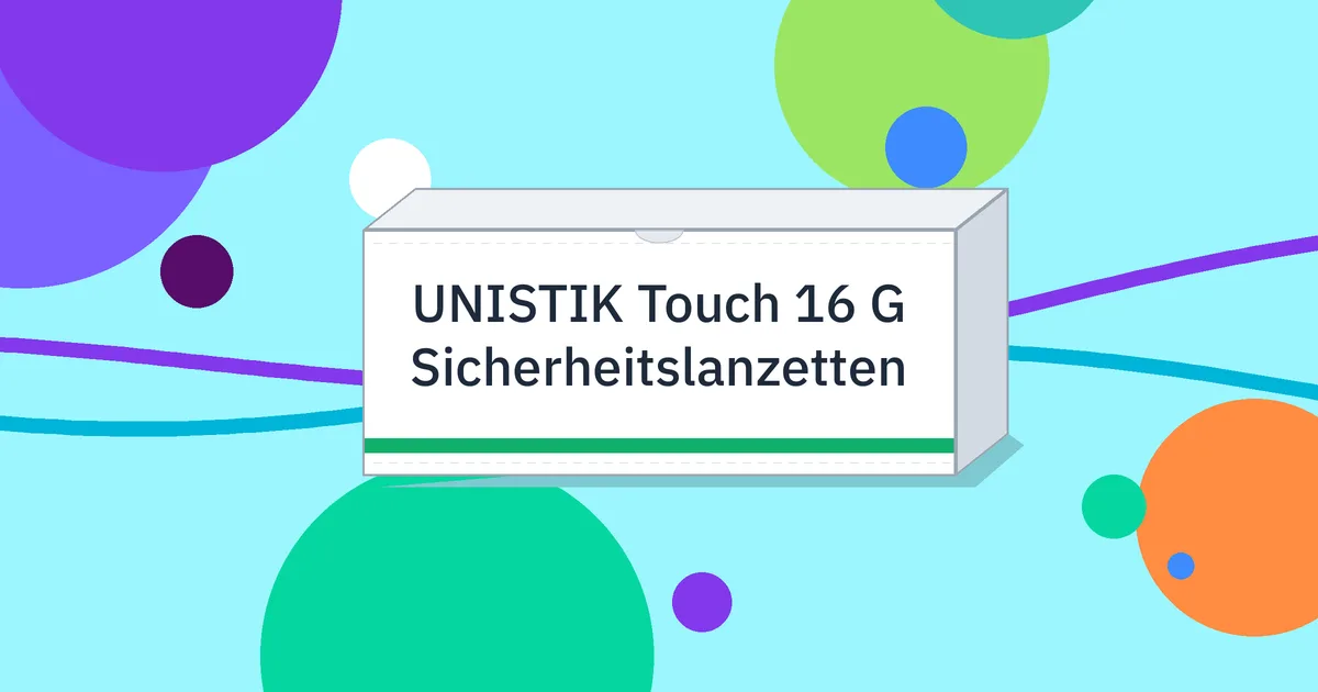Symbolbild: Packung mit der Aufschrift UNISTIK Touch 16 G Sicherheitslanzetten (PZN 19064882) – Verfügbarkeit und Bezug in Apotheken in Frankfurt am Main