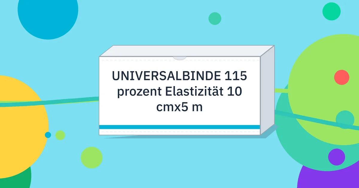 Symbolbild: Packung mit der Aufschrift UNIVERSALBINDE 115 prozent Elastizität 10 cmx5 m (PZN 08443286) – Verfügbarkeit und Bezug in Apotheken in Frankfurt am Main