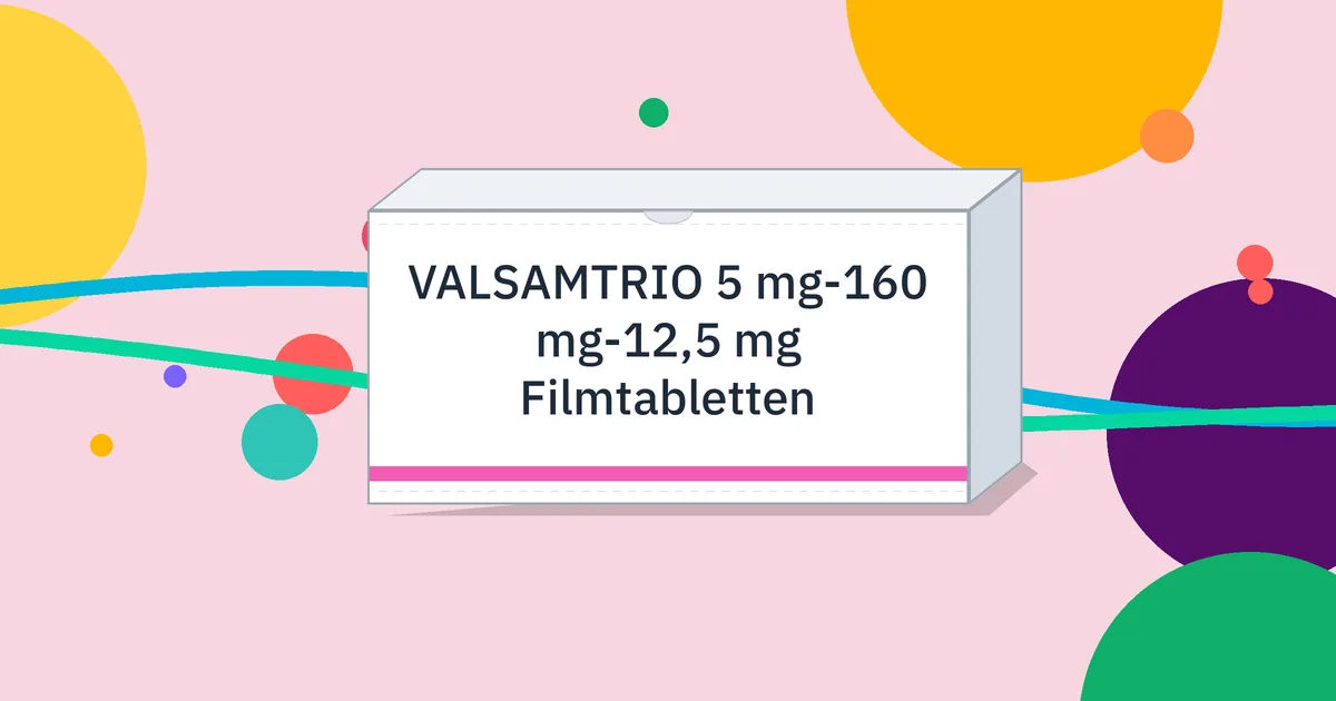 Symbolbild: Packung mit der Aufschrift VALSAMTRIO 5 mg-160 mg-12,5 mg Filmtabletten (PZN 15865214) – Verfügbarkeit und Bezug in Apotheken in Frankfurt am Main