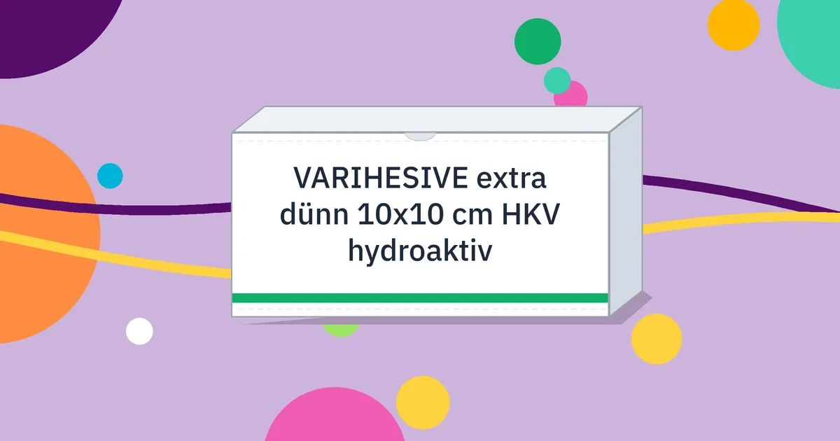 Symbolbild: Packung mit der Aufschrift VARIHESIVE extra dünn 10x10 cm HKV hydroaktiv (PZN 12596297) – Verfügbarkeit und Bezug in Apotheken in Frankfurt am Main