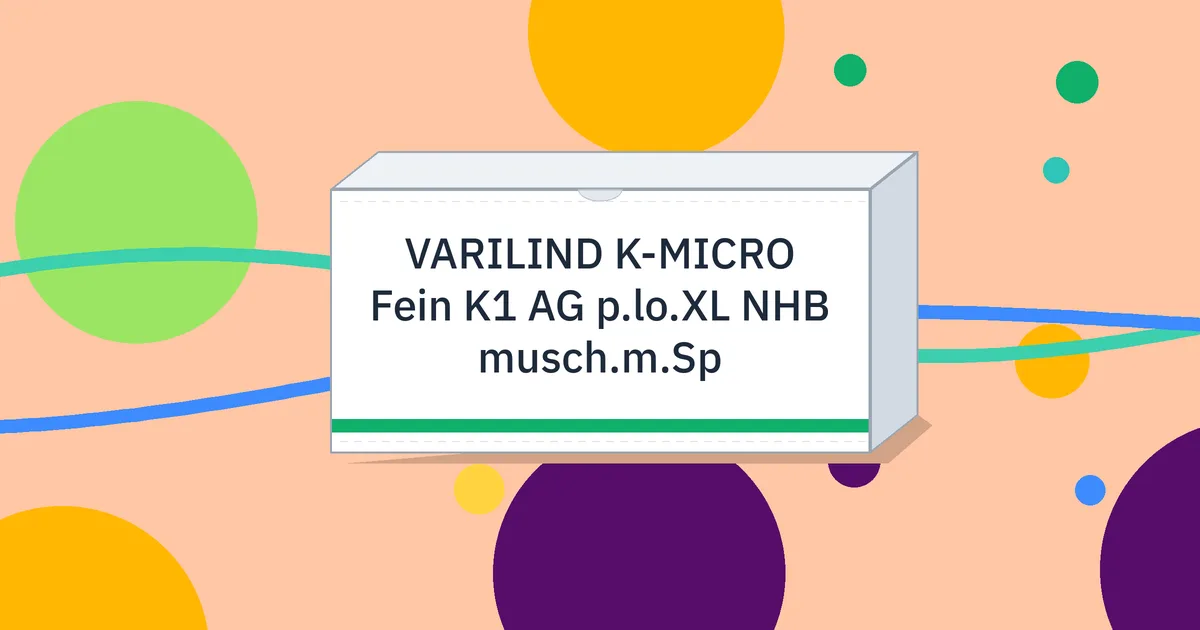Symbolbild: Packung mit der Aufschrift VARILIND K-MICRO Fein K1 AG p.lo.XL NHB musch.m.Sp (PZN 20555651) – Verfügbarkeit und Bezug in Apotheken in Frankfurt am Main