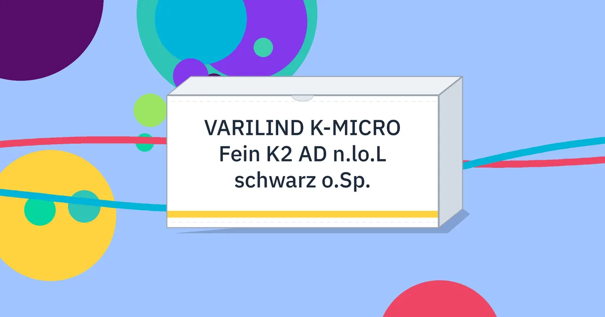 Symbolbild: Packung mit der Aufschrift VARILIND K-MICRO Fein K2 AD n.lo.L schwarz o.Sp. (PZN 20559152) – Verfügbarkeit und Bezug in Apotheken in Frankfurt am Main