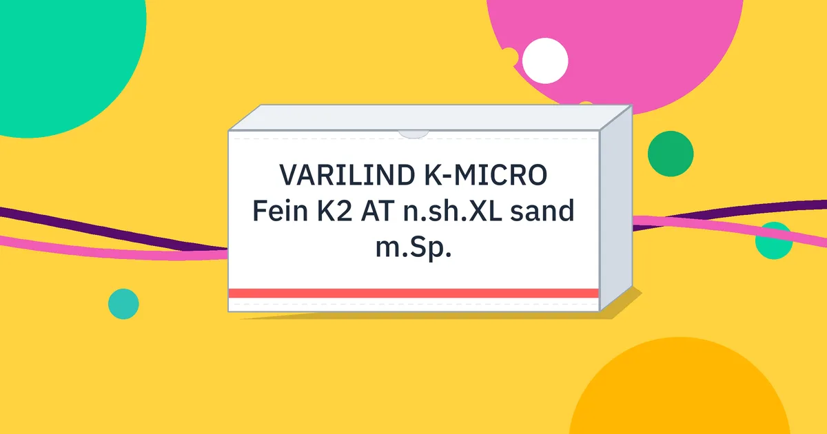Symbolbild: Packung mit der Aufschrift VARILIND K-MICRO Fein K2 AT n.sh.XL sand m.Sp. (PZN 20618191) – Verfügbarkeit und Bezug in Apotheken in Frankfurt am Main
