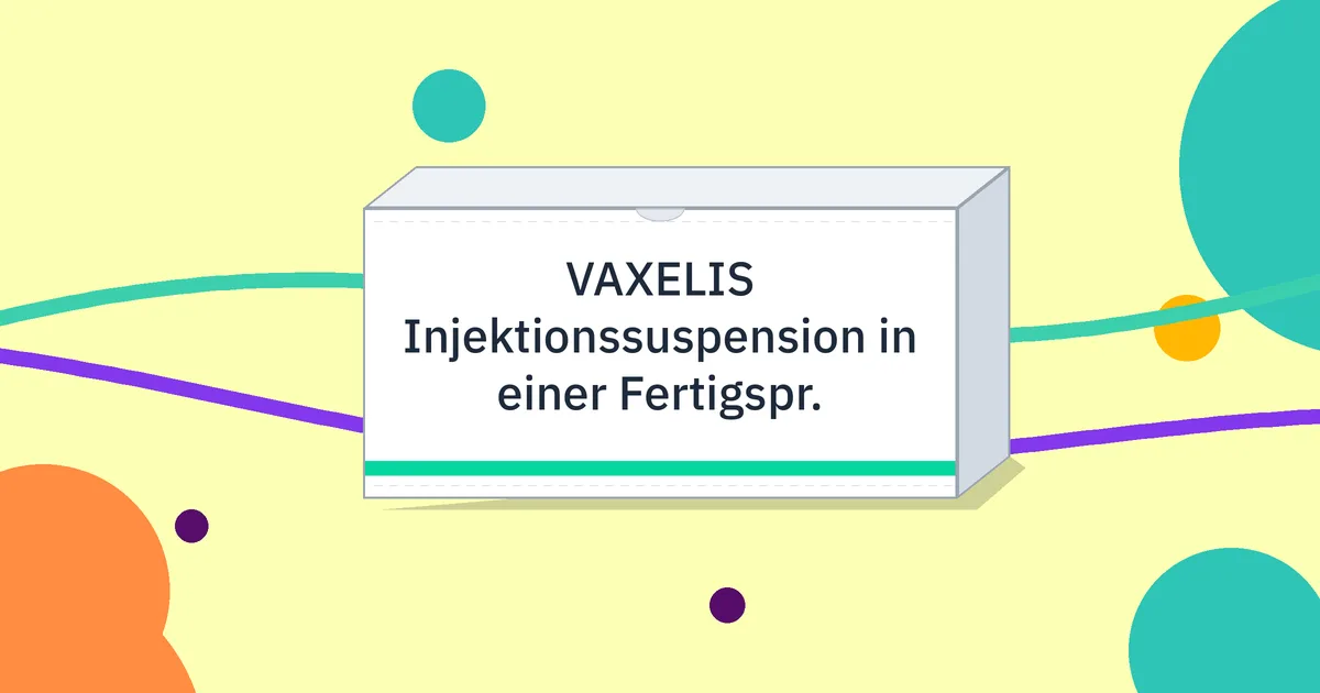 Symbolbild: Packung mit der Aufschrift VAXELIS Injektionssuspension in einer Fertigspr. (PZN 18046882) – Verfügbarkeit und Bezug in Apotheken in Frankfurt am Main