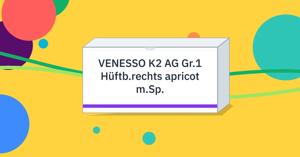Symbolbild: Packung mit der Aufschrift VENESSO K2 AG Gr.1 Hüftb.rechts apricot m.Sp. (PZN 03273201) – Verfügbarkeit und Bezug in Apotheken in Frankfurt am Main