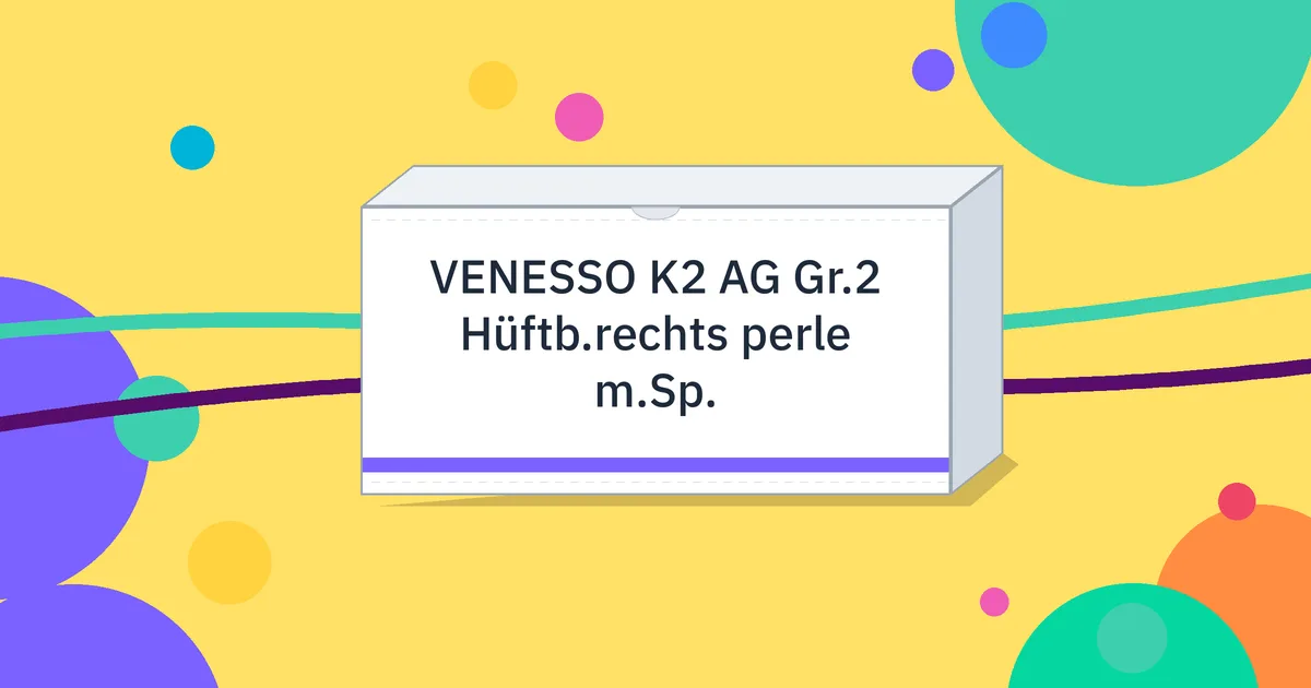 Symbolbild: Packung mit der Aufschrift VENESSO K2 AG Gr.2 Hüftb.rechts perle m.Sp. (PZN 03273394) – Verfügbarkeit und Bezug in Apotheken in Frankfurt am Main
